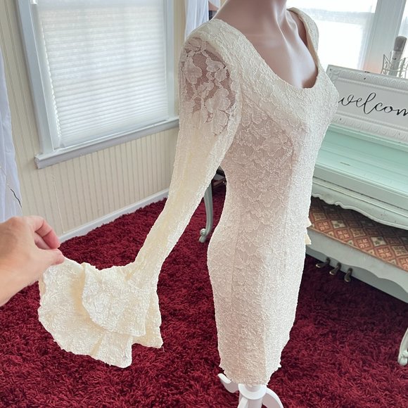Lew Magram | Dresses | Lew Magram Vintage 9s Ivory Lace Lined Bodycon ...